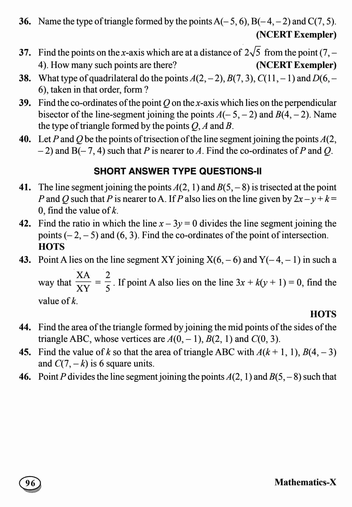 Important Questions for Class 10 Maths Chapter 7 Coordinate geometry ...