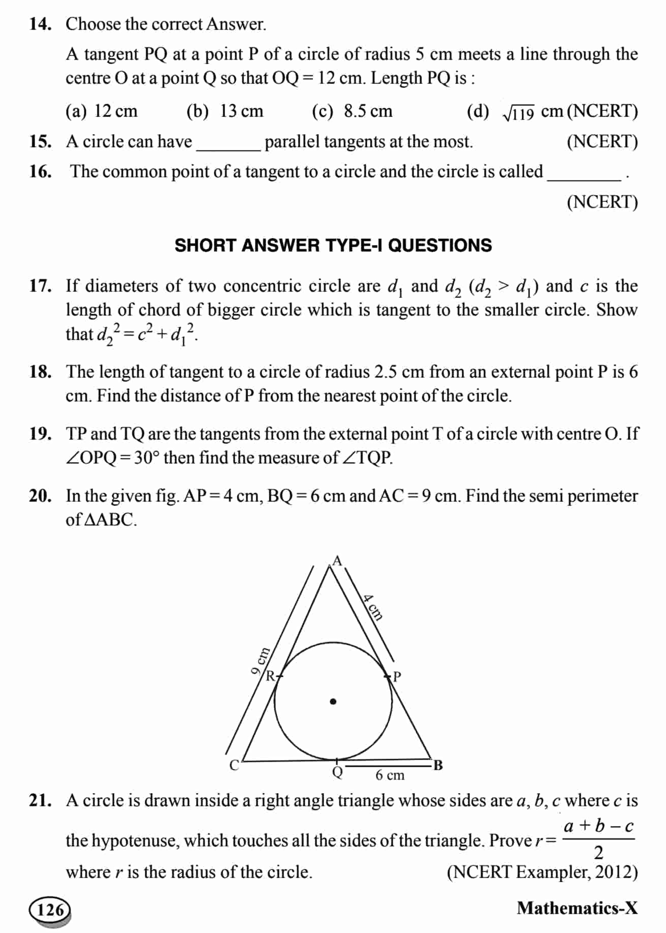 Important Questions for Class 10 Maths Chapter 10 Circles - SHARMA TUTORIAL