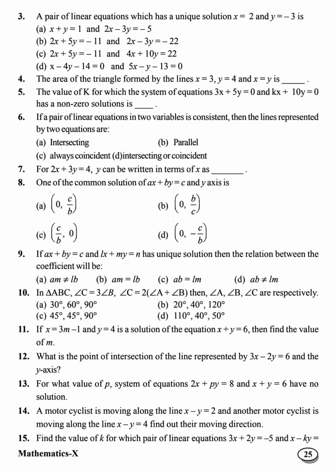 Important Questions for Class 10 Maths Chapter 3 Pair of Linear equations in two variables ...