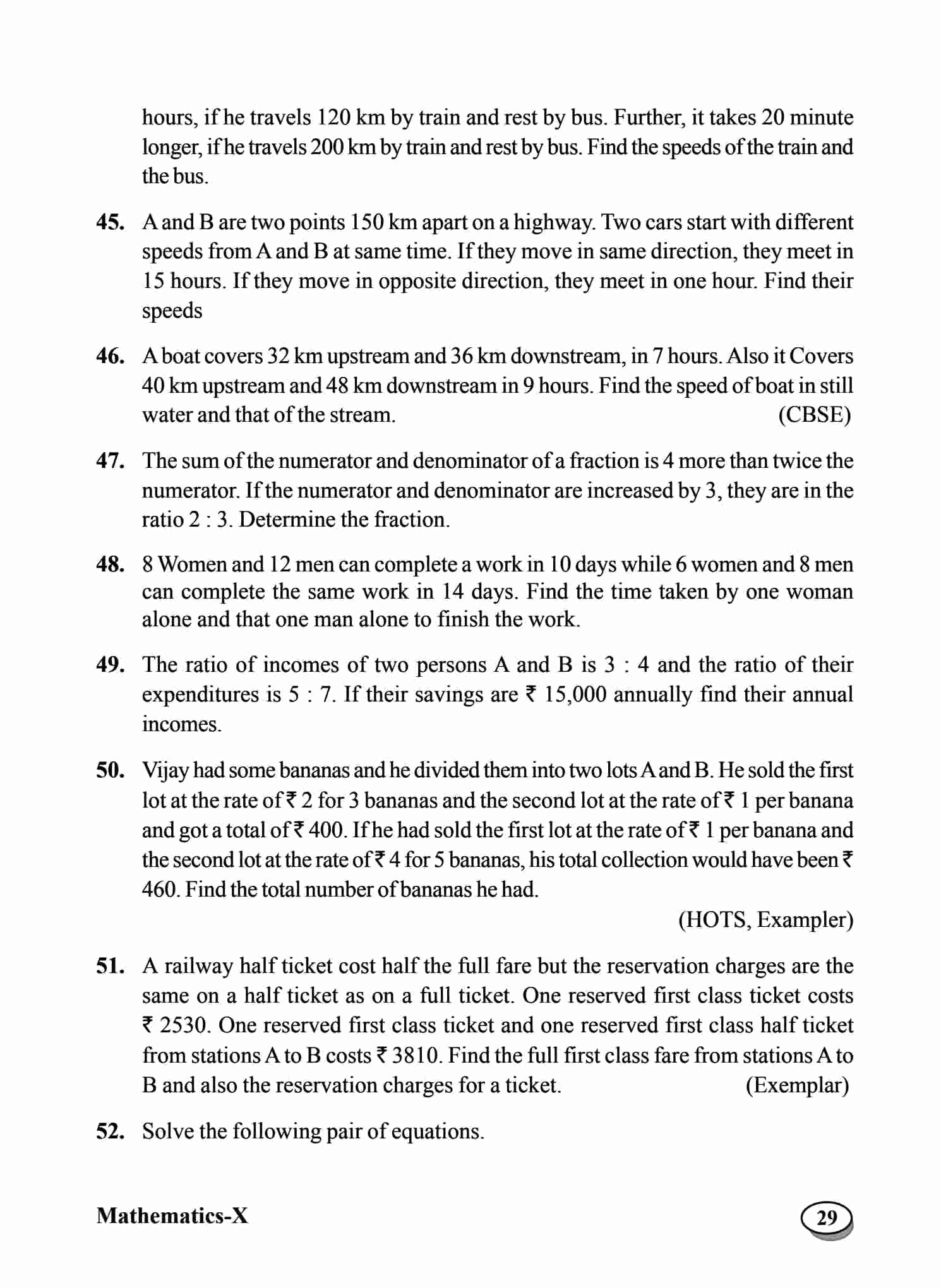 Important Questions for Class 10 Maths Chapter 3 Pair of Linear ...