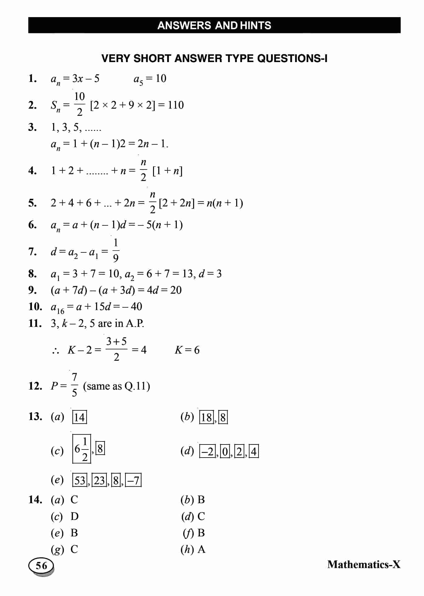 Important Questions for Class 10 Maths Chapter 5 Arithmetic progression