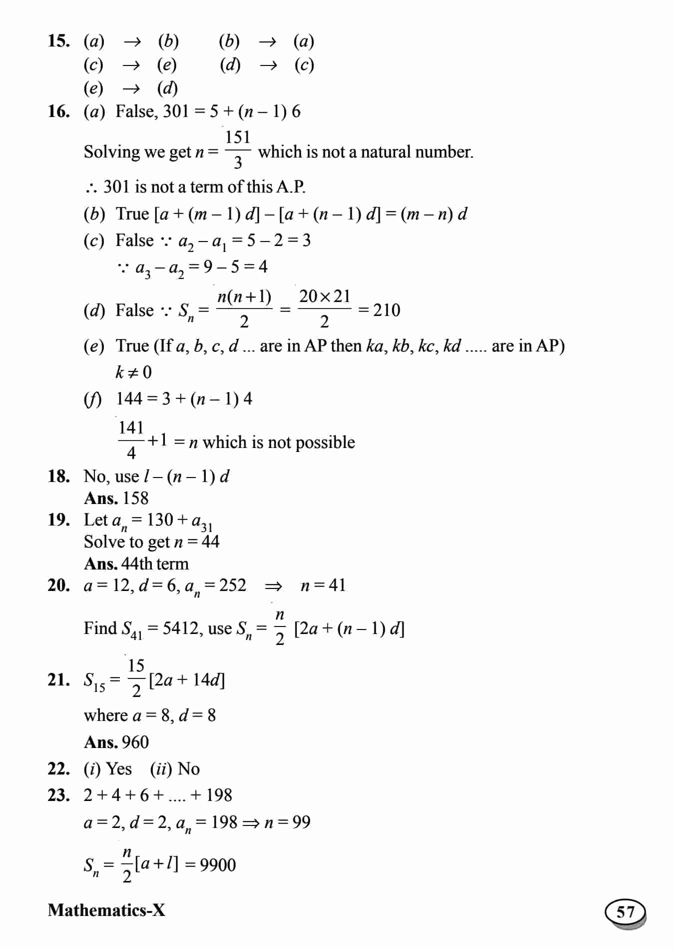 Important Questions for Class 10 Maths Chapter 5 Arithmetic progression