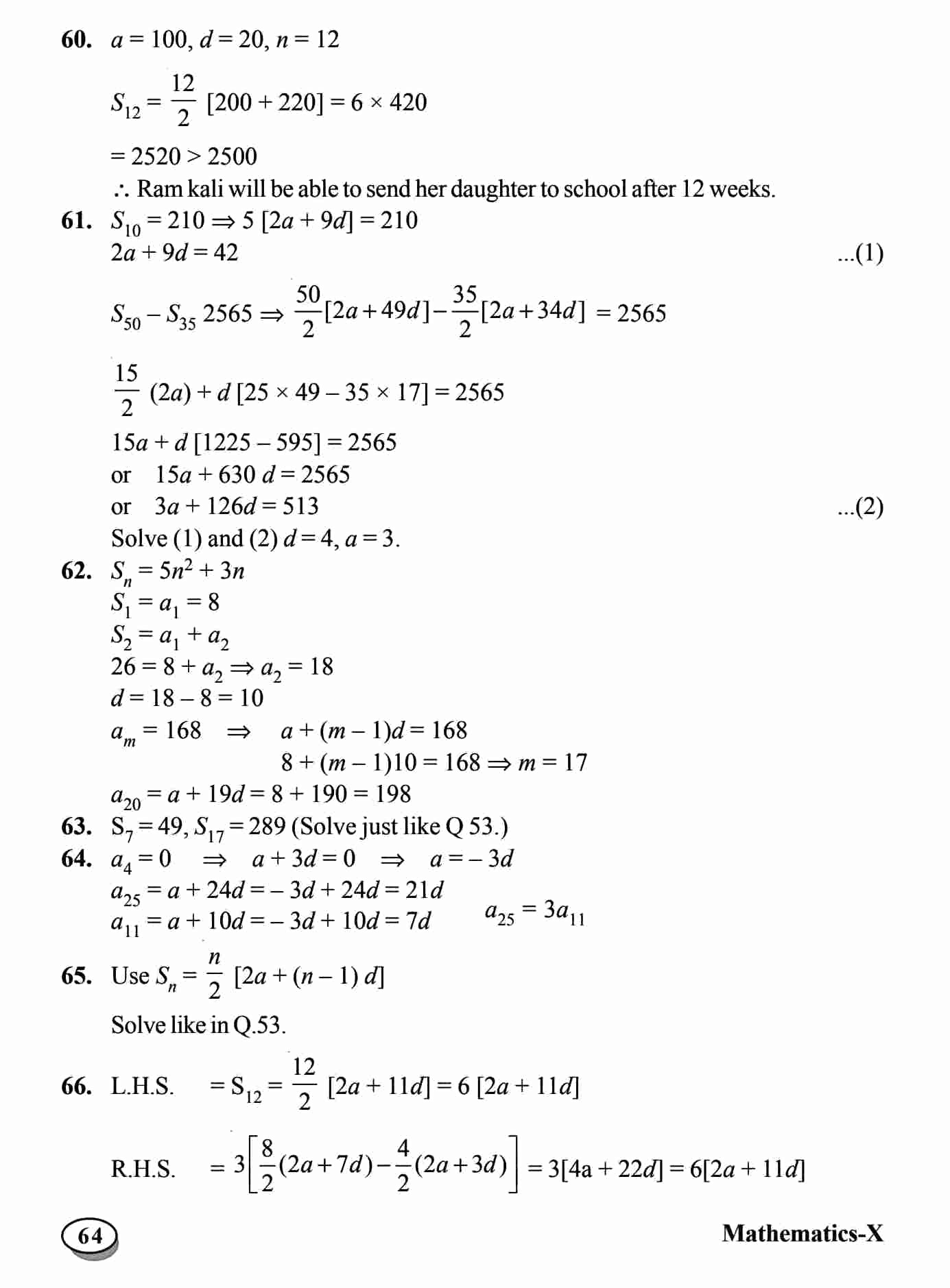 Important Questions for Class 10 Maths Chapter 5 Arithmetic progression