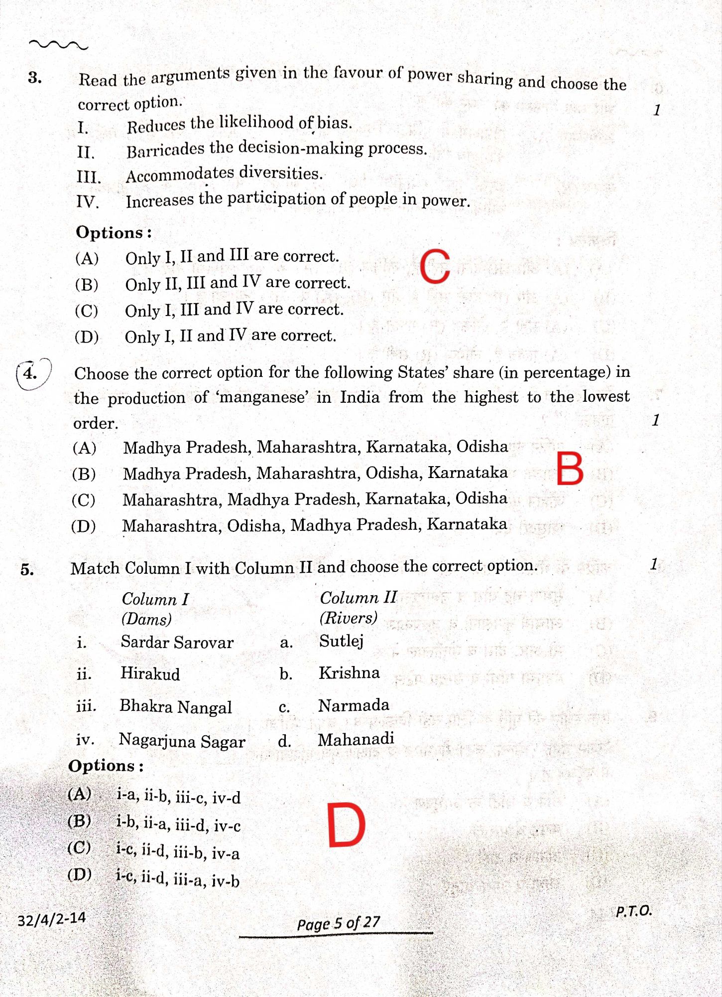 Answer key cbse class 10 Social science board exam question paper 2024 ...