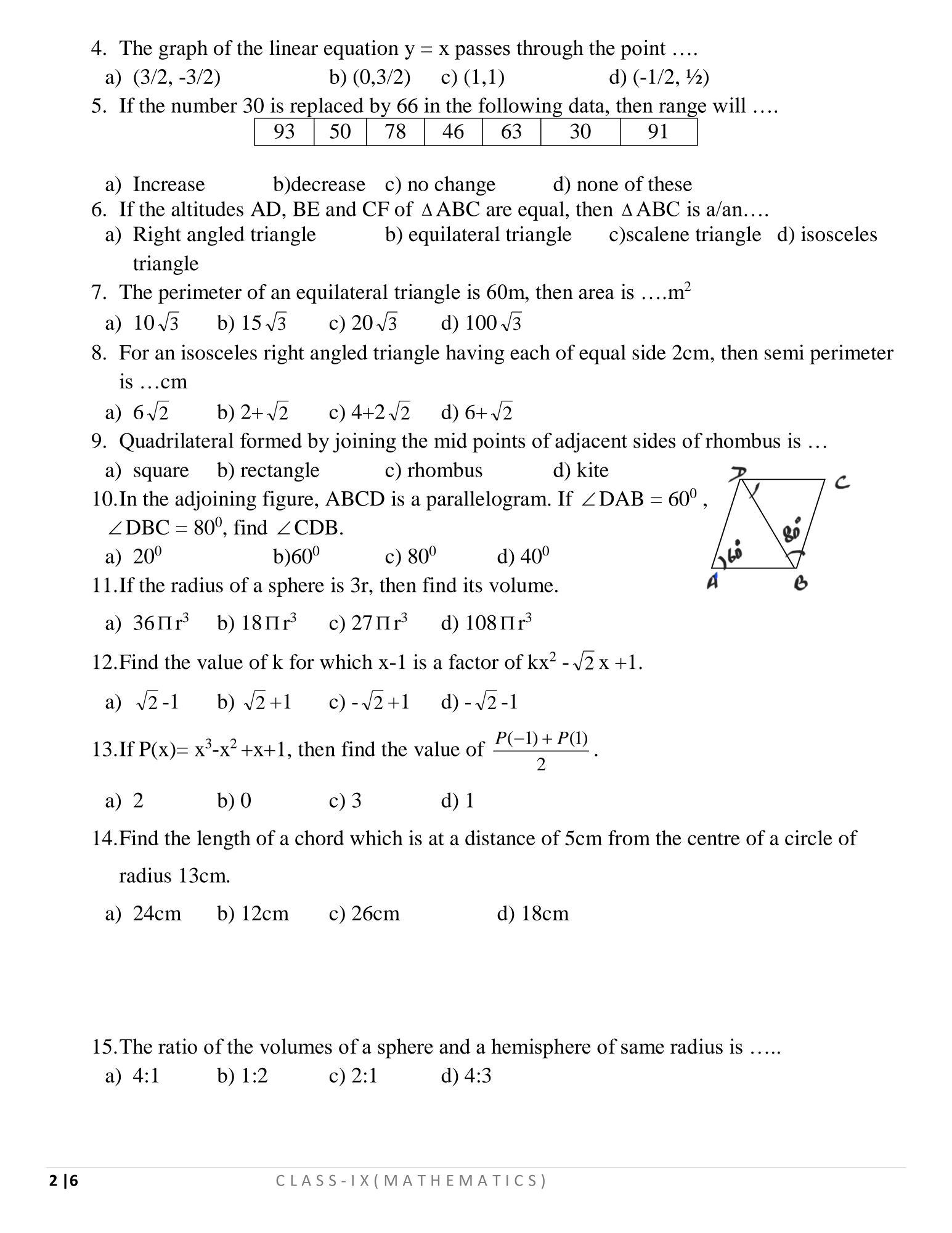 CBSE Sample Paper Class 9 Maths 2024-25 - SHARMA TUTORIAL