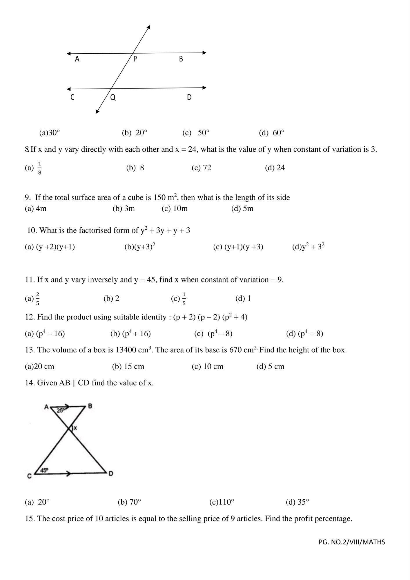 DAV CLASS 8 Maths Sample paper and Answer key 2024-25 - SHARMA TUTORIAL