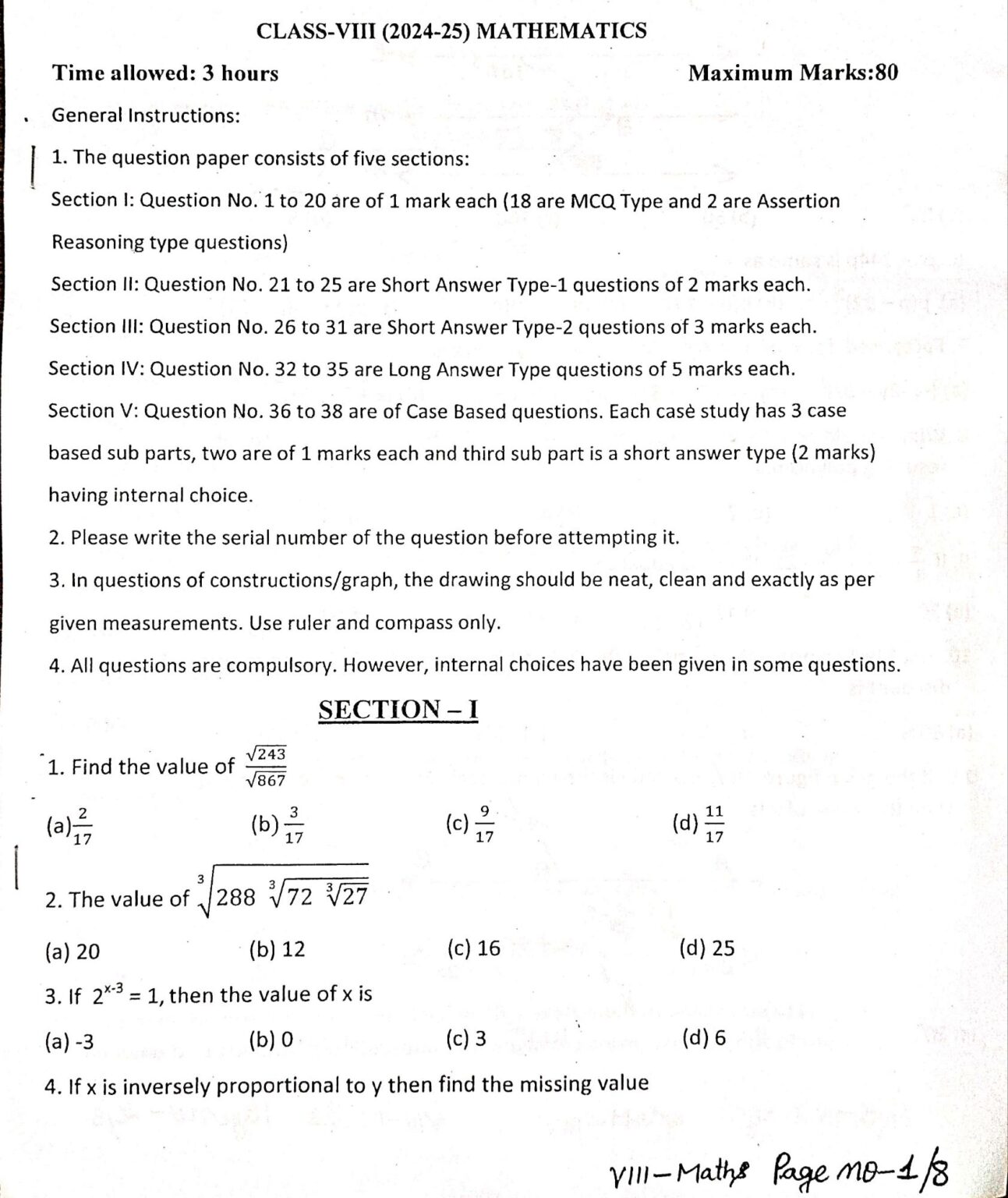 DAV Class 8 Maths Sample Paper 2024-25 with Solutions - SHARMA TUTORIAL